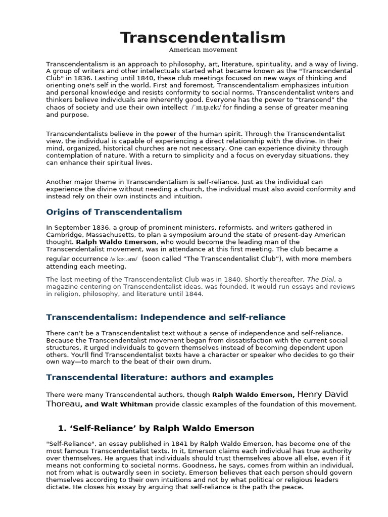 Transcendentalism | PDF | Transcendentalism | Walden