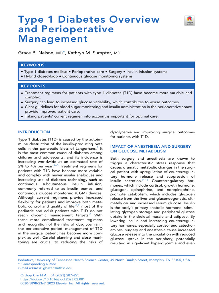 Type 1 Diabetes Overview and Perioperative Management | PDF ...