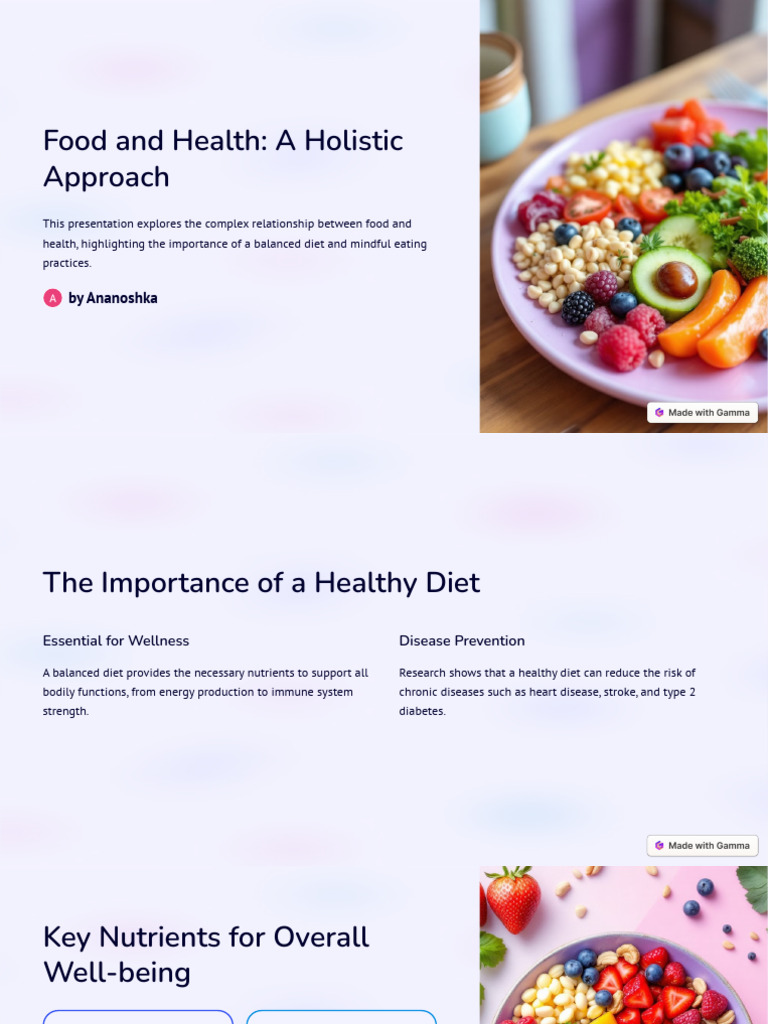 Food and Health A Holistic Approach | PDF | Healthy Diet | Foods
