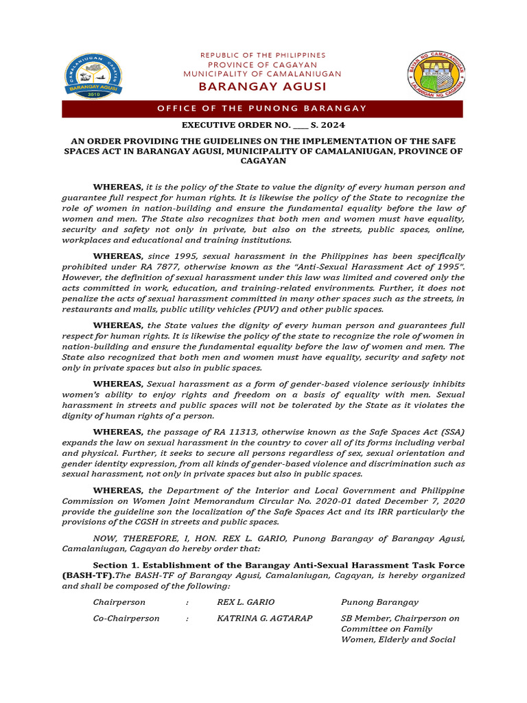 Updated Version SSA Executive Order For Barangay | PDF | Sexual ...