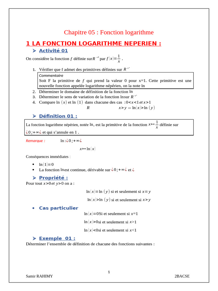 Fonction Logarithme Népérien | PDF | Mathématiques | Analyse mathématique