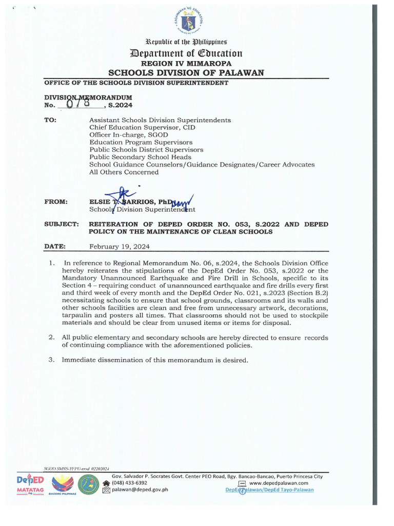 DM No. 078 S. 2024 REITERATION OF DEPED ORDER NO. 053 S. 2022 AND DEPED ...