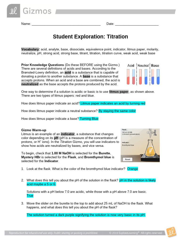 Titration Gizmo Exploration Guide | PDF | Titration | Chemistry