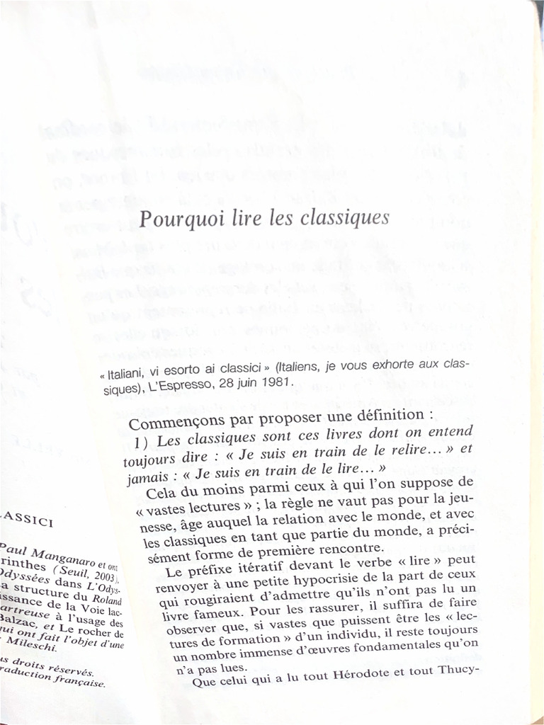 Pourquoi Lire Les Classiques | PDF