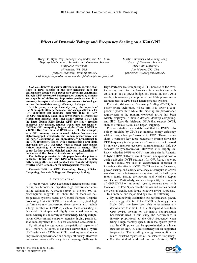 Effects of Dynamic Voltage and Frequency Scaling On A K20 GPU | PDF | Graphics Processing Unit ...