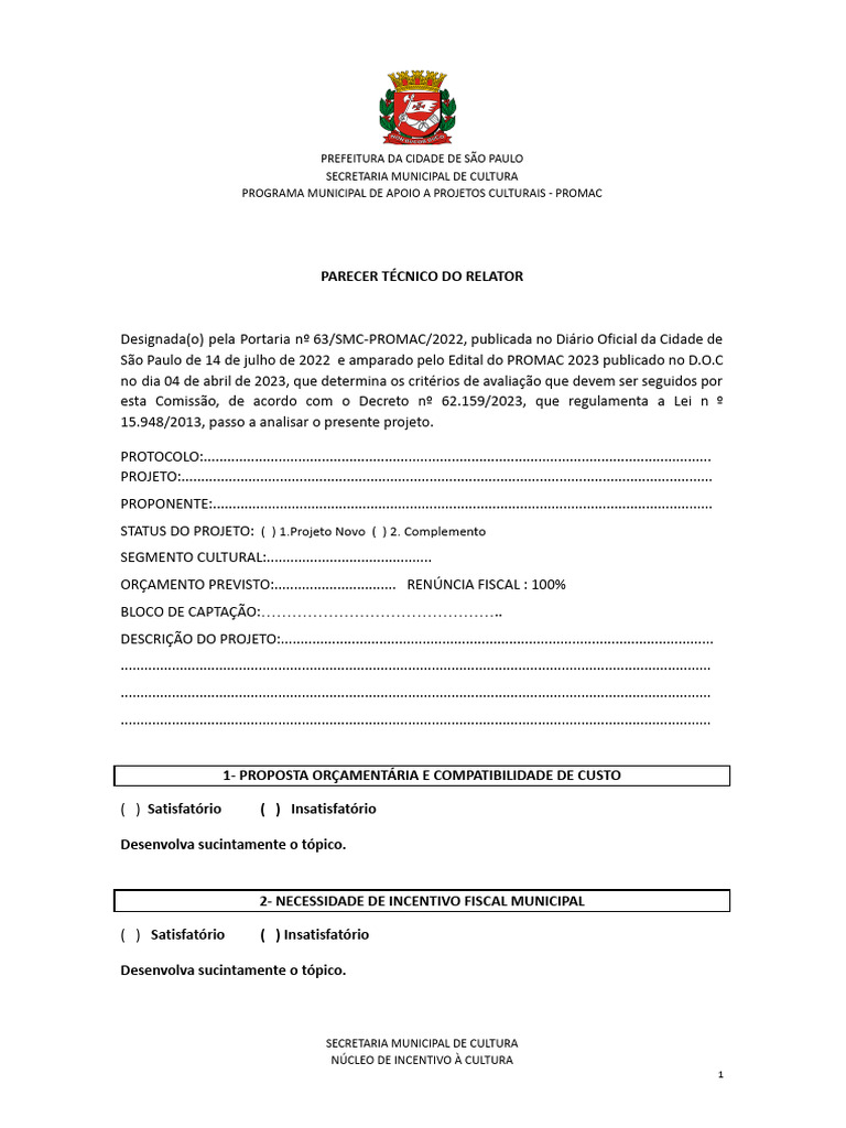 Parecer Técnico Do Relator - 2022 - Novo - Complemento | PDF | São Paulo | Cidade