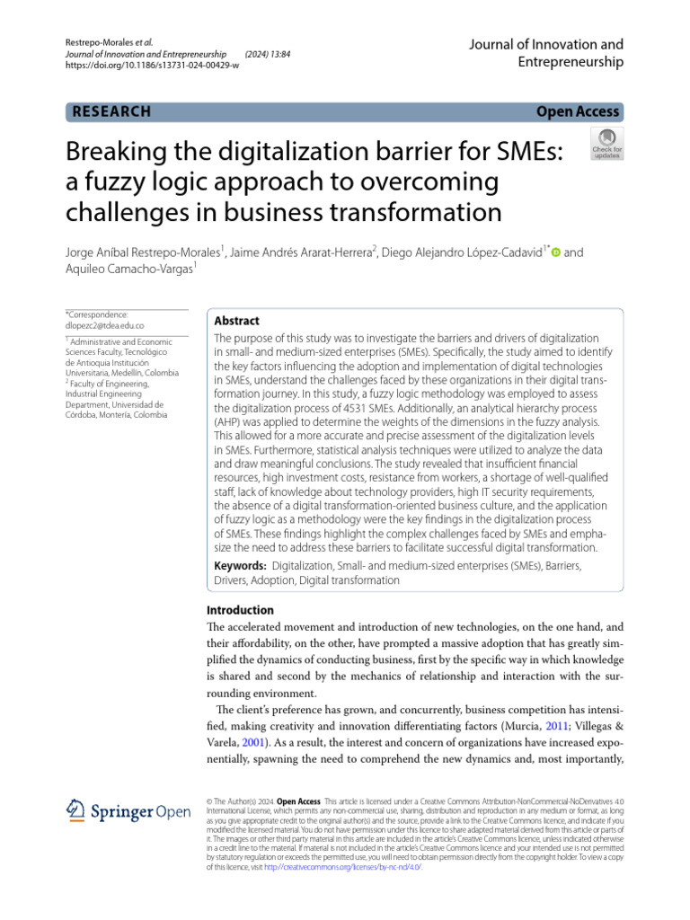 Breaking the digitalization barrier for SMEs | PDF | Fuzzy Logic | Sampling (Statistics)