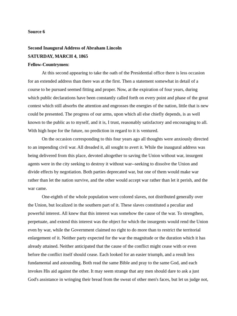6 Lincoln's 2nd Inaugural Address | PDF | Abraham Lincoln