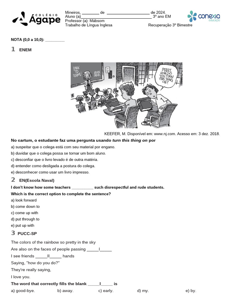Trab Ingles 3 Ano 3b Rec | PDF | Zero Emissions Vehicles | Wheeled Vehicles