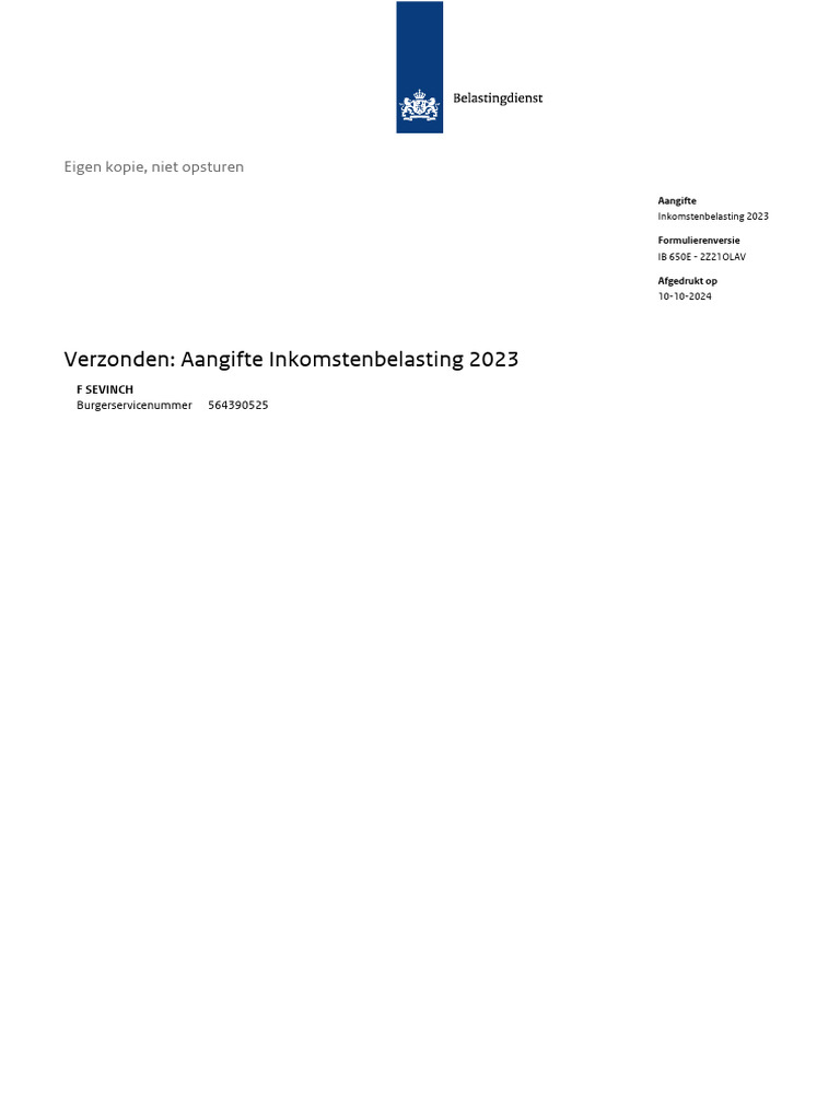 Aangifte Inkomstenbelasting 2023 10-10-2024 21.29u | PDF