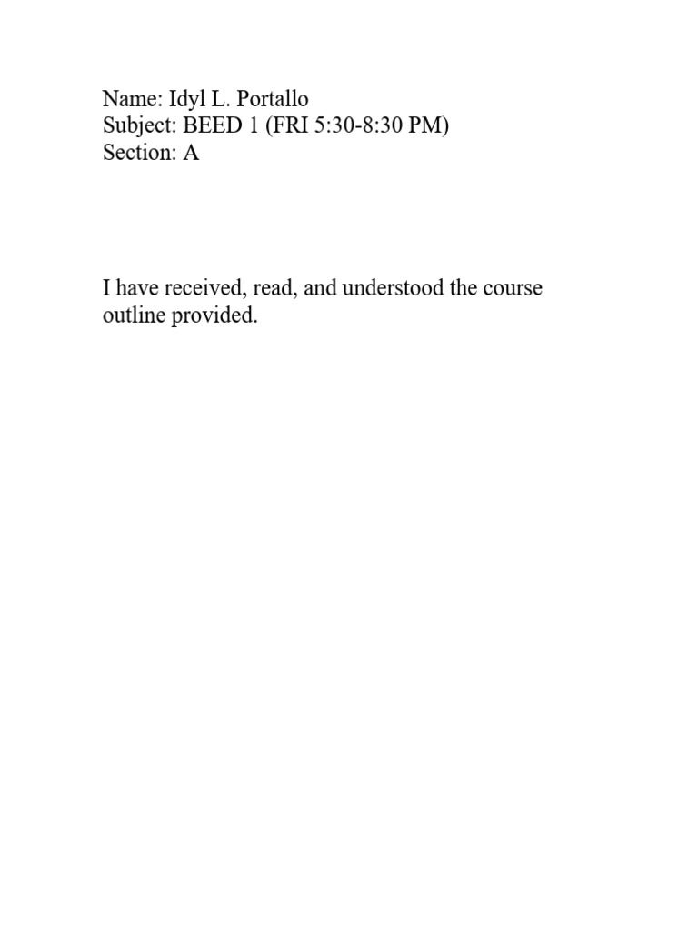 Portallo Idyl L. Beed 1 Course Outline | PDF