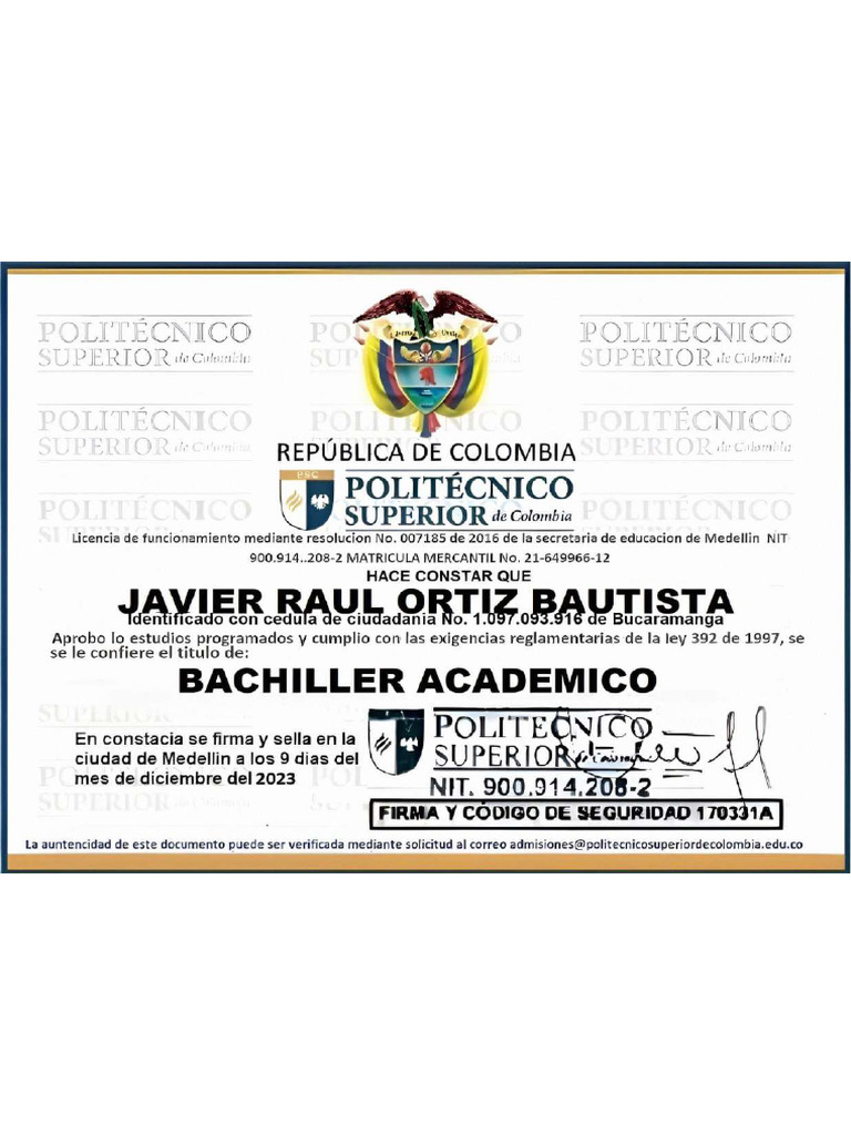 Diploma de Grado No. 1.097.093.916 | PDF