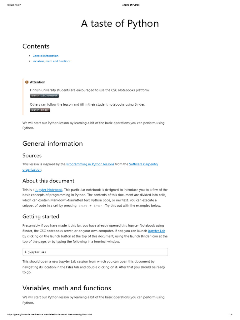 LESSON1 - 3 - A Taste of Python | PDF | Data Type | Fahrenheit