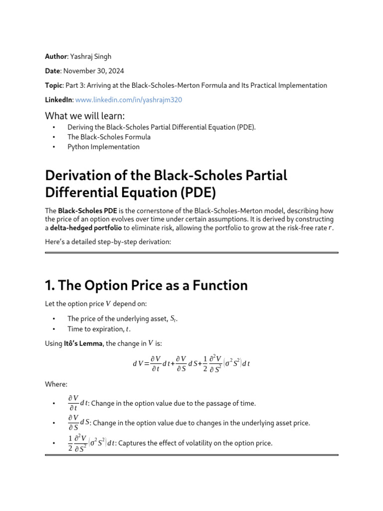 Deep Dive Into BSM Model Part 3 of 3 1733449697 | PDF | Black–Scholes ...