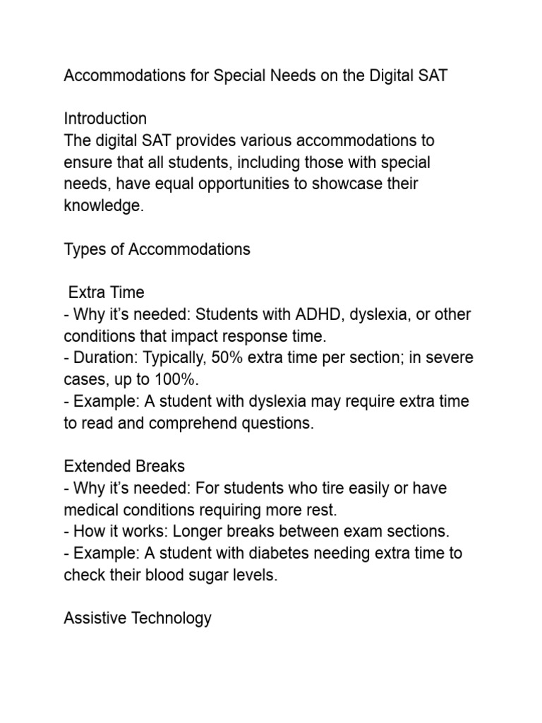 Digital SAT Accommodations Guide | PDF | Sat | Dyslexia