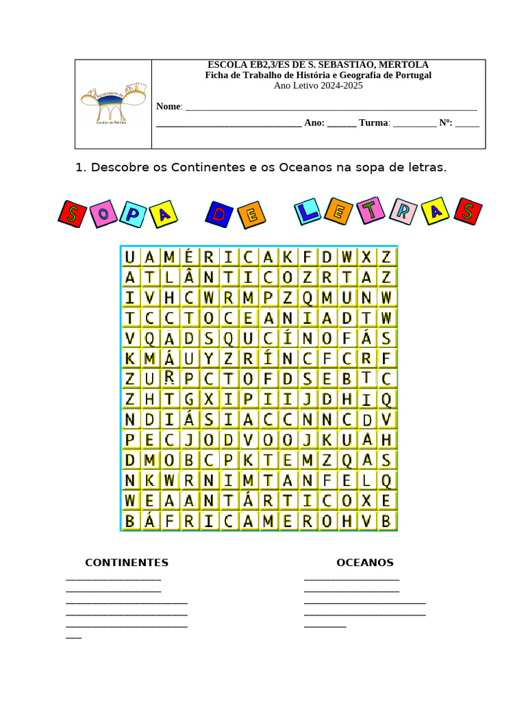 Continentes-Sopa de Letras | PDF