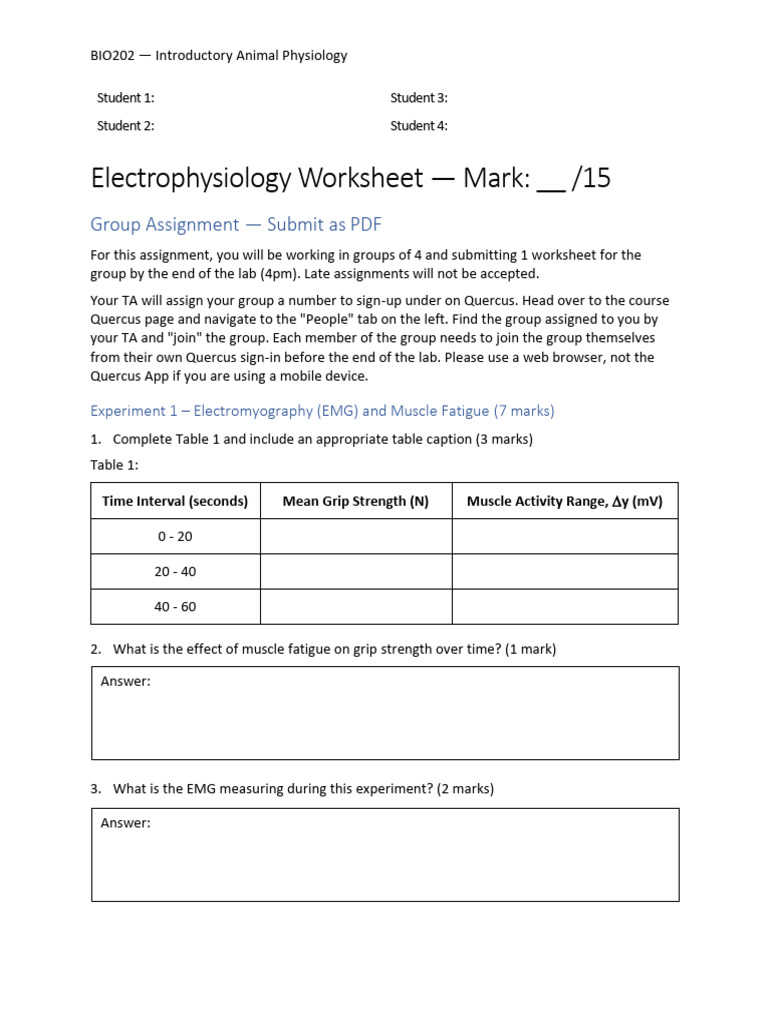 Electrophysiology Lab Worksheet Guide | PDF