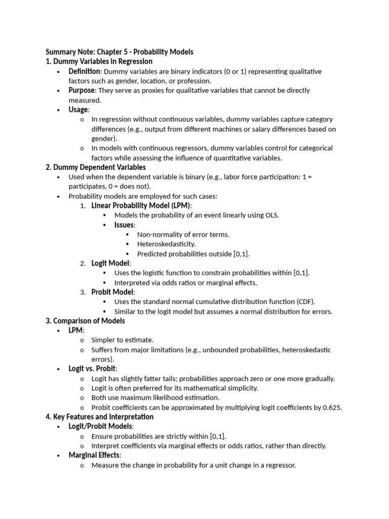 Summary Note | PDF | Logistic Regression | Dependent And Independent Variables
