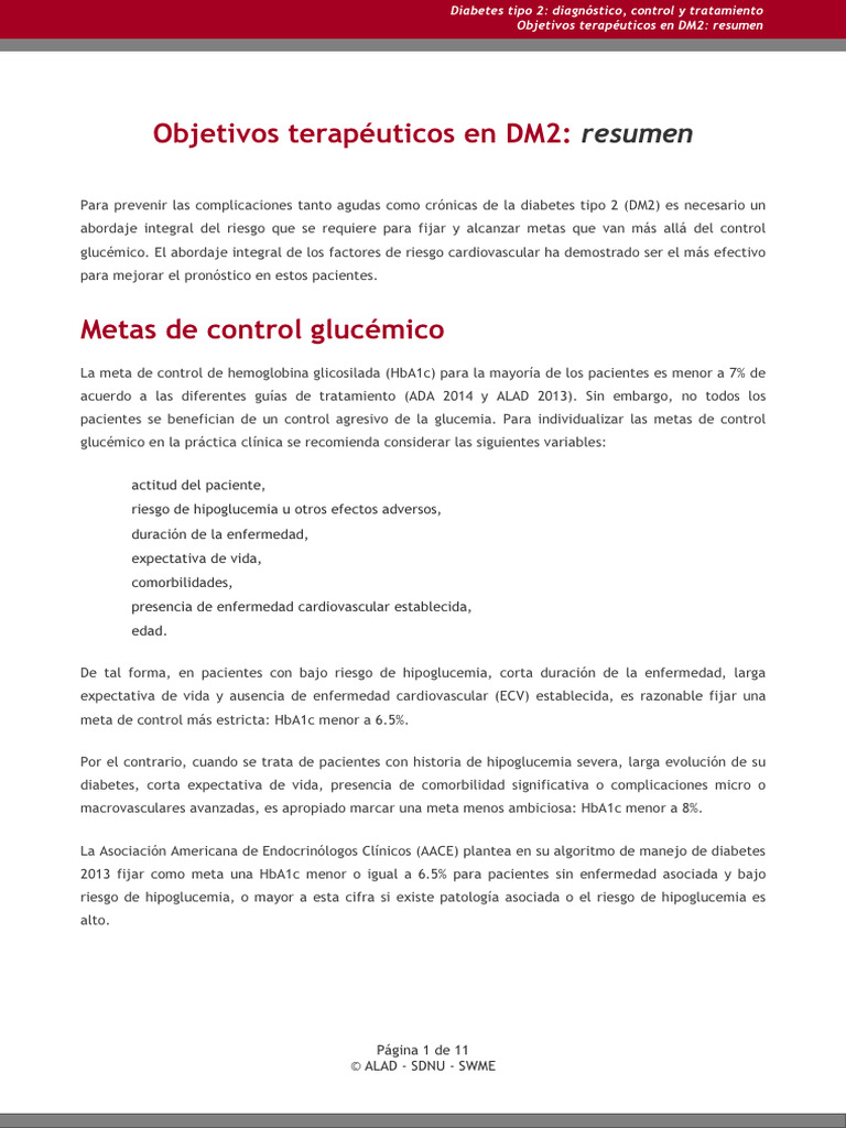 Metas de Control en Diabetes Tipo 2 | PDF | Diabetes | Colesterol