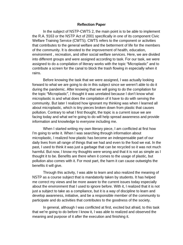 REFLECTION PAPER | PDF