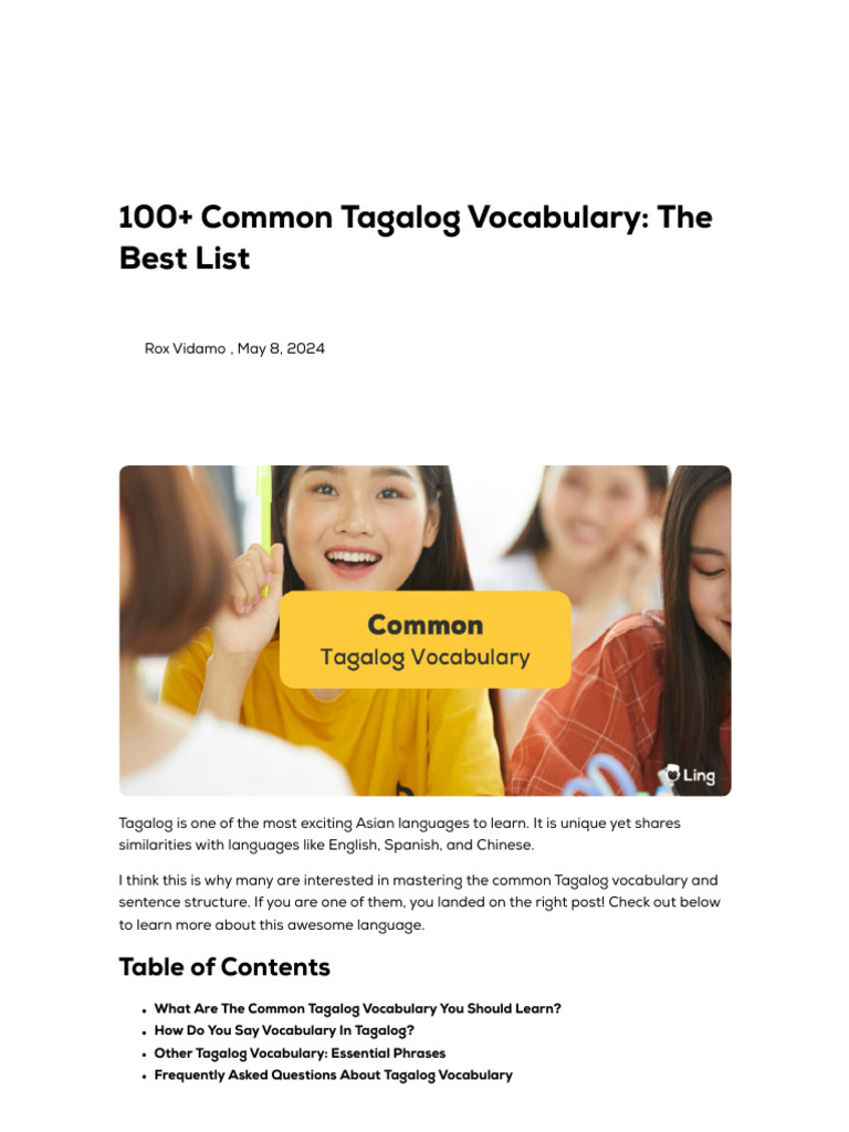 100+ Common Tagalog Vocabulary - The Best List | PDF | Tagalog Language ...