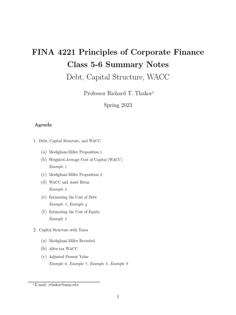 FINA 4221 Summary Notes Class 5-6 | PDF | Cost Of Capital | Capital ...