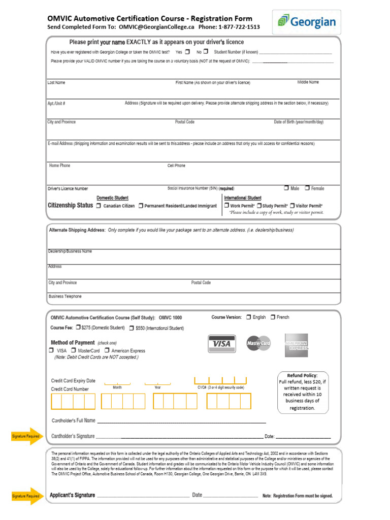 OMVIC Certification Registration Form | PDF | Credit Card | Debit Card