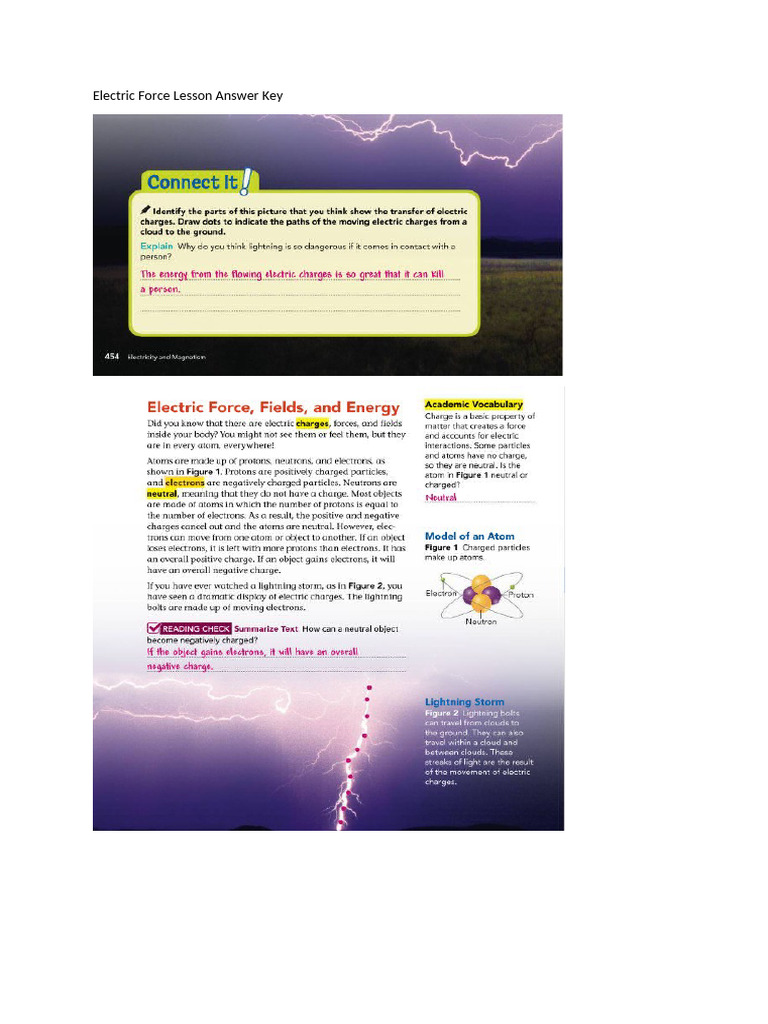 Electric Force Lesson Answer Key | PDF