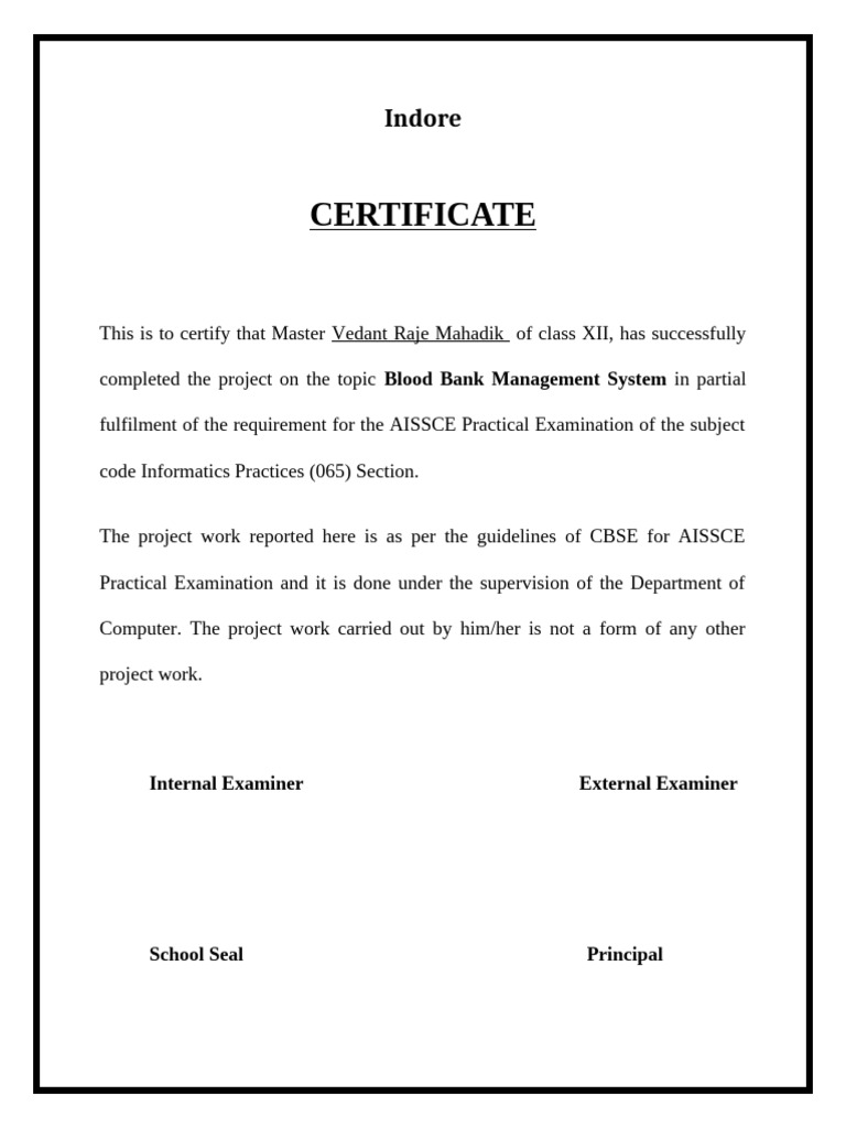 VEDANT-BLOOD-BANK-MANAGEMENT-SYSTEM-PROJECT-FILE (1) | PDF | Software ... VEDANT-BLOOD-BANK-MANAGEMENT-SYSTEM-PROJECT-FILE (1) | PDF | Software ...
