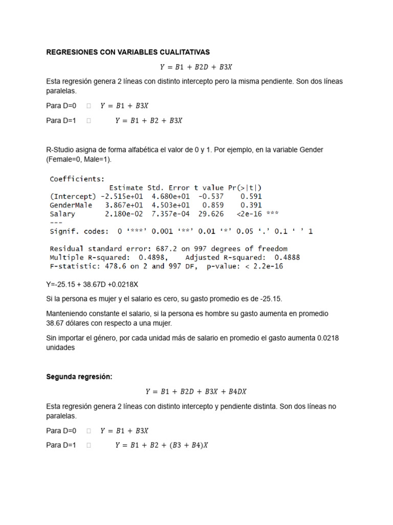 Regresiones con Variables Cualitativas | PDF | Análisis de regresión ...