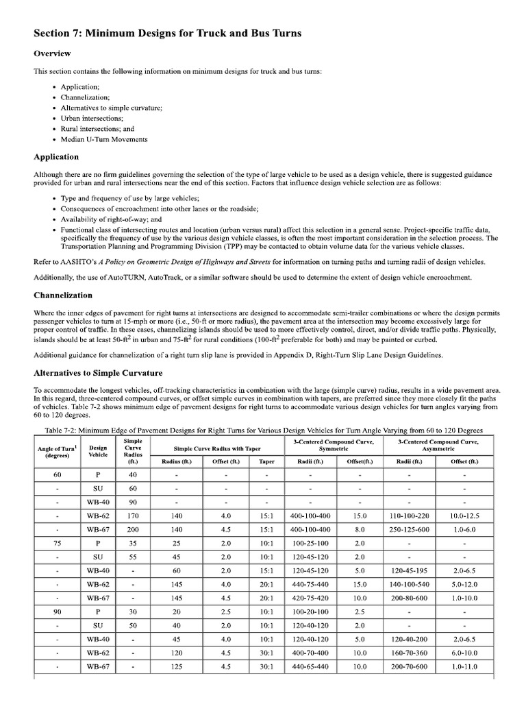 Section 7 - Minimum Designs for Truck and Bus Turns | PDF