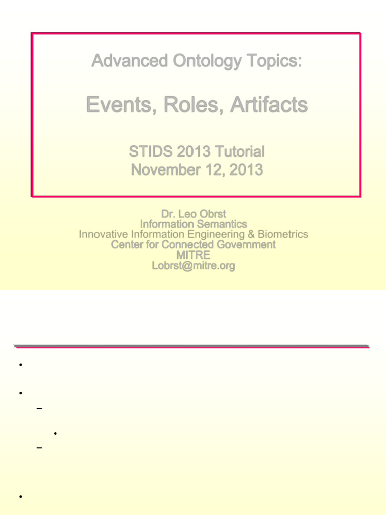 Advanced Ontology Topics Events, Roles, Artifacts | PDF | Semantics | Ontology (Information Science)