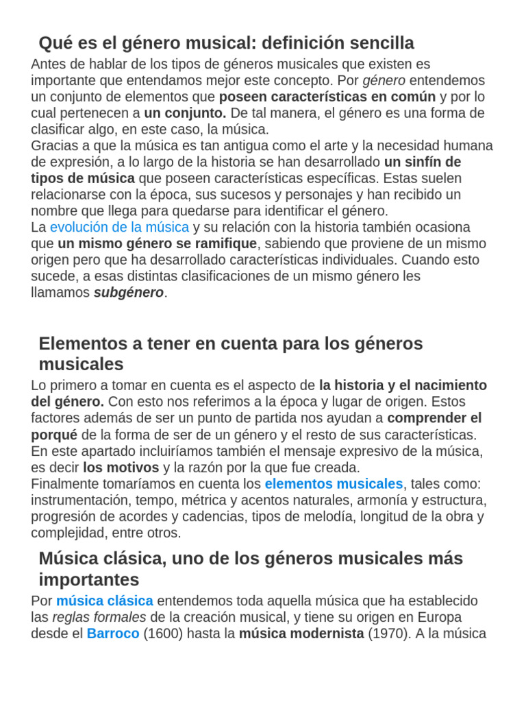 Definición de género musical explicado | PDF | Jazz | Música clásica