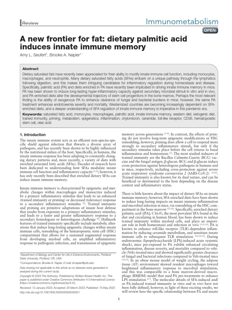 A New Frontier For Fat Dietary Palmitic Acid Induces Innate Immune ...