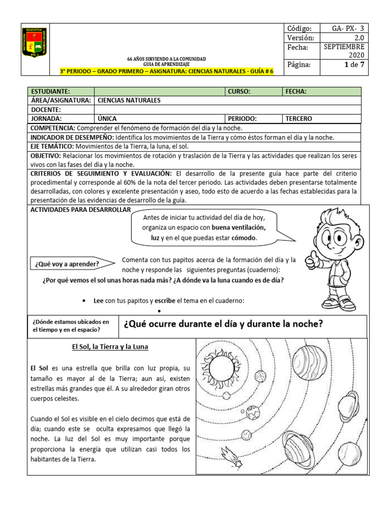 Ciencias Naturales Grado 1ro #6 | PDF | Tierra | Luna