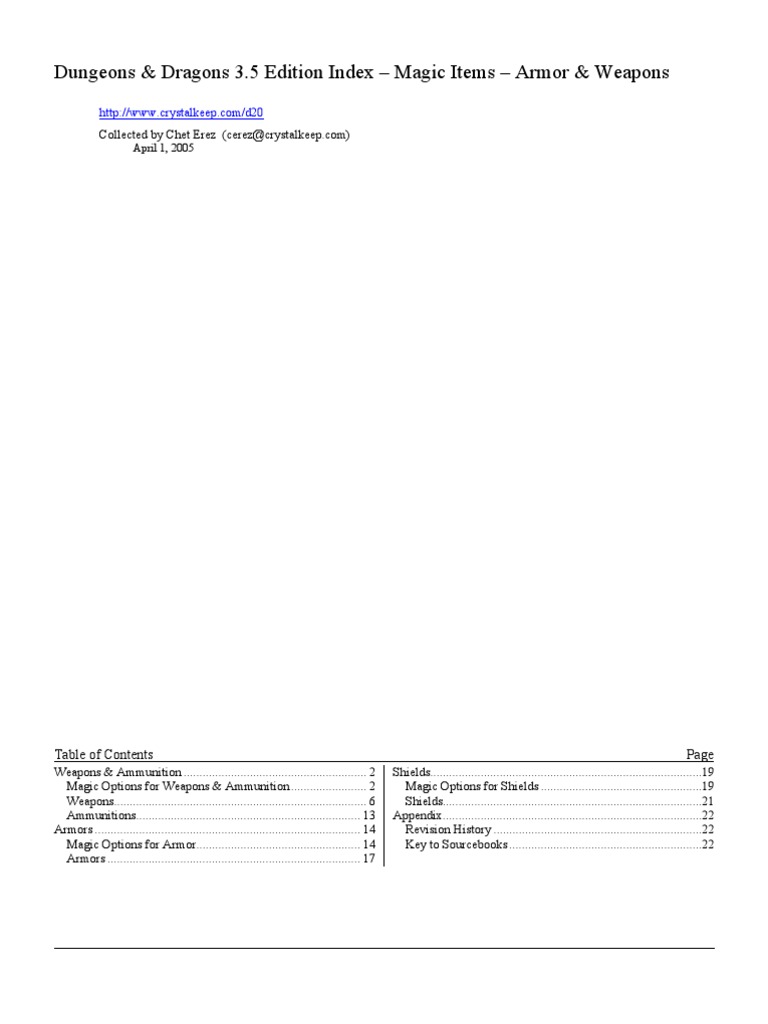 DnD3.5Index of Magic Armor and Weapons DD 3 5 D20 | PDF