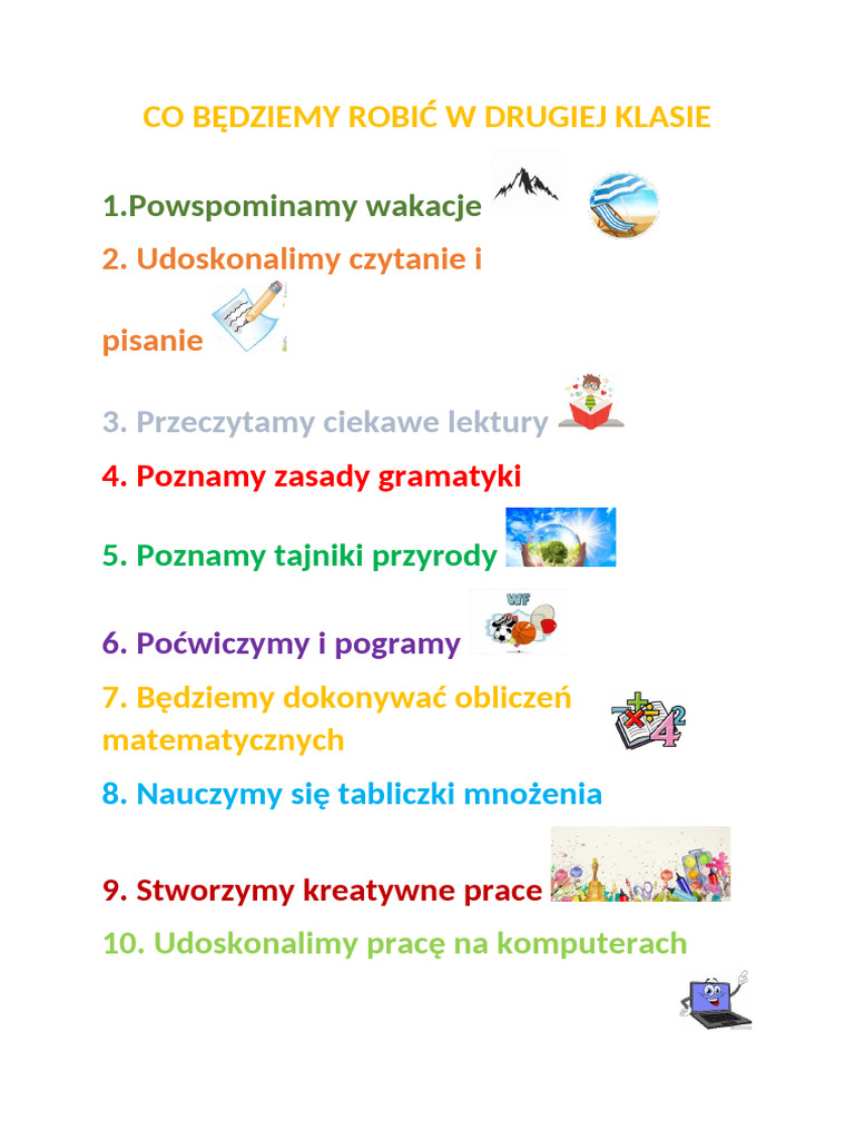 Co Będziemy Robić W Drugiej Klasie | PDF