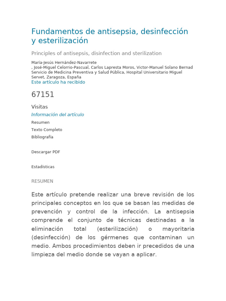 Antisepsia, Desinfección y Esterilización | PDF | Esterilización ...