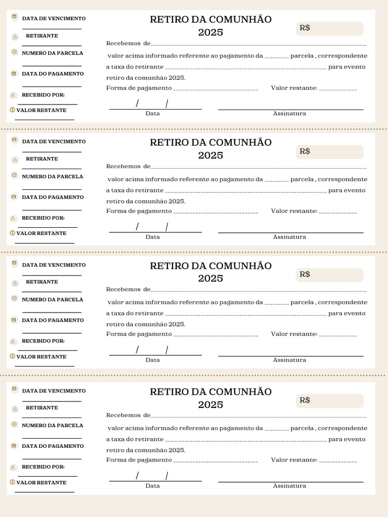 Documento A4 Bloco Talão de Recibo Simples Bege | PDF