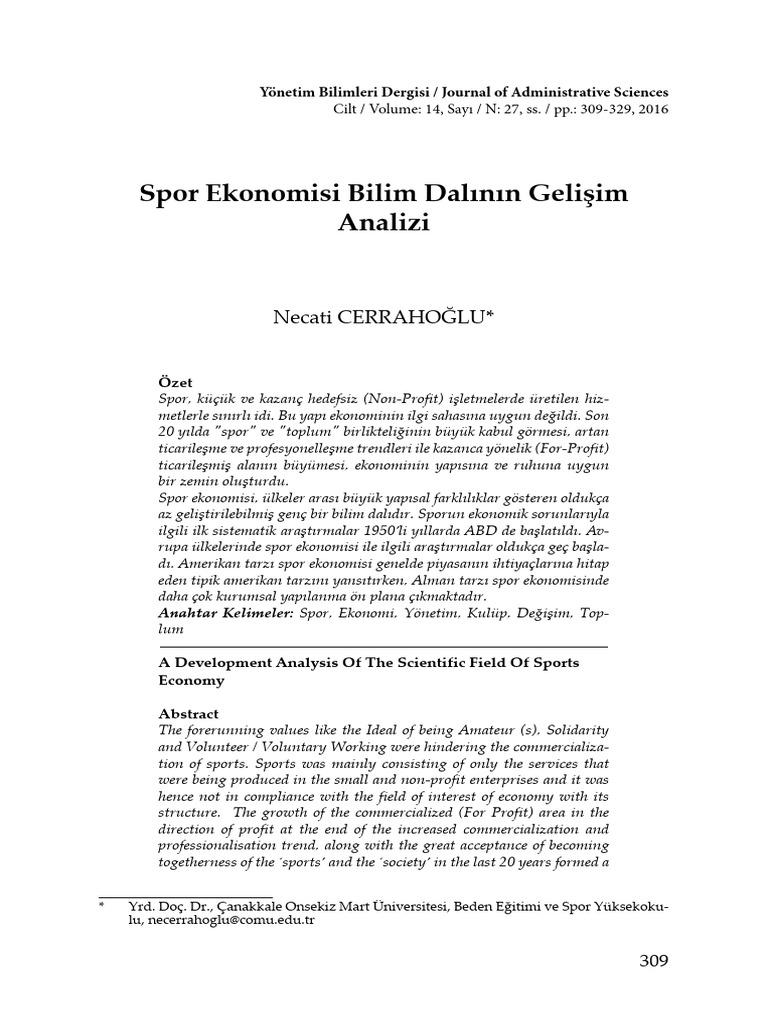Spor Ekonomisi Bilim Dal - N - N Geli - Im - Analizi (#533908) - 660484 | PDF