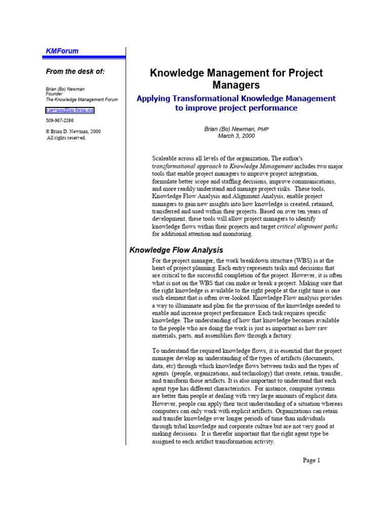 Knowledge Management For Project Managers | PDF | Project Management ...