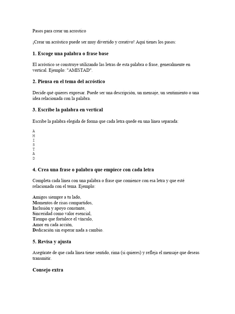 Pasos para Crear Un Acrostico | PDF