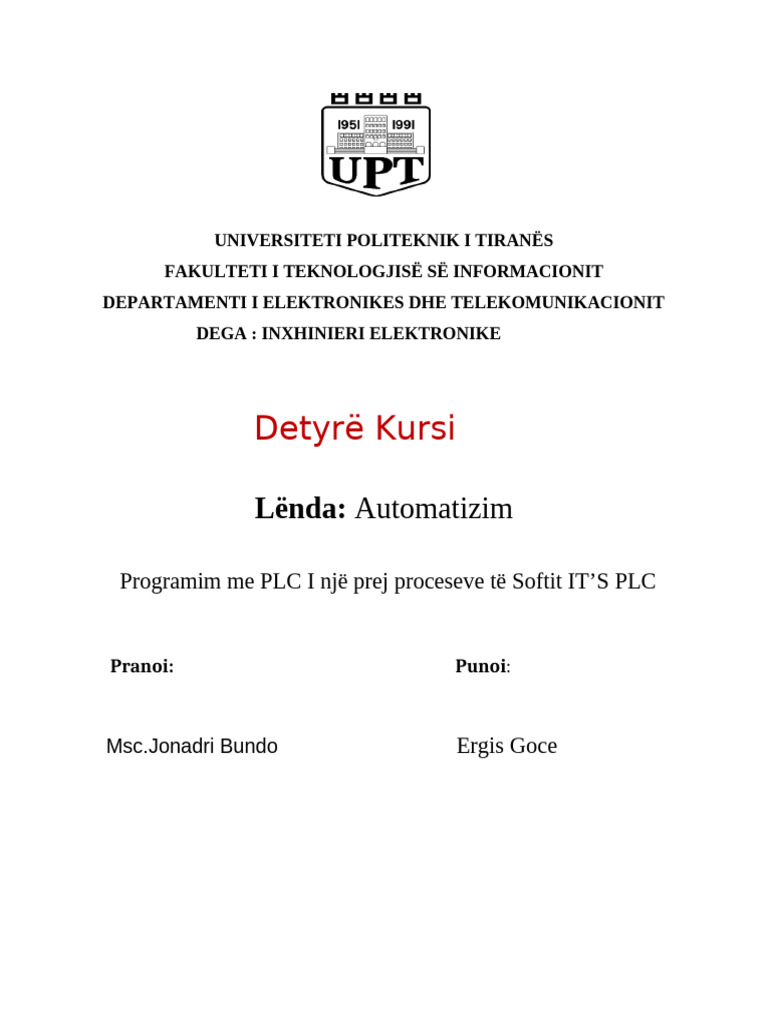 Detyrë Kursi - Automatizim | PDF