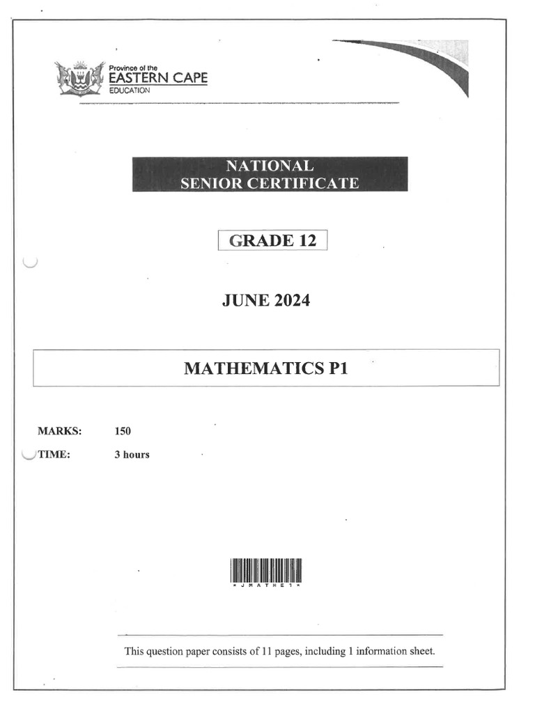 2024 Grade 12 Maths June Paper 1 | PDF
