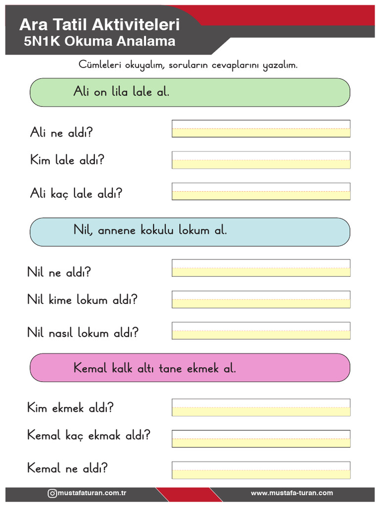 5n1k Soru Cumleleri Etkinligi | PDF