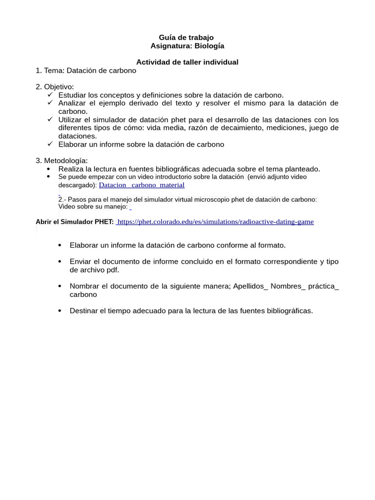 Taller: Datación de Carbono en Biología | PDF