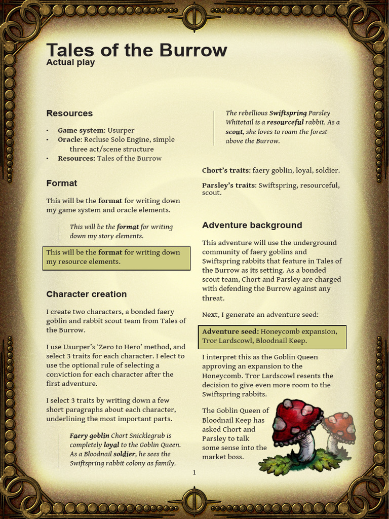 Tales of The Burrow Actual Play Act 1 Complete | PDF