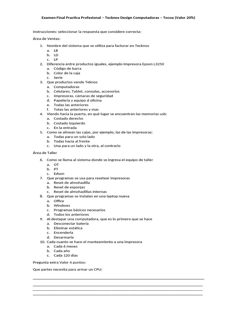 Examen Final Practica Profesional | PDF