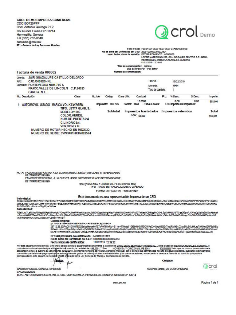 Factur Del Jetta Verde | PDF