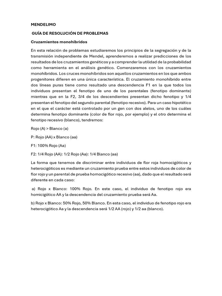 Taller Genetica Mendeliana | PDF | Dominancia (Genética) | Cigosidad